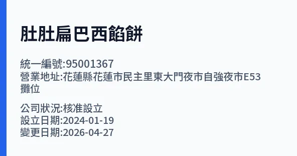 肚肚扁巴西餡餅的照片-統編 95001367(花蓮縣) 公司登記資料與營業項目詳細圖表