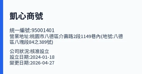 凱心商號的照片-統編 95001401(桃園市) 公司登記資料與營業項目詳細圖表
