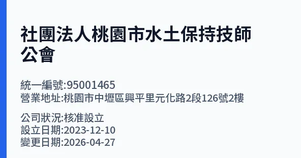社團法人桃園市水土保持技師公會的照片-統編 95001465(桃園市) 公司登記資料與營業項目詳細圖表