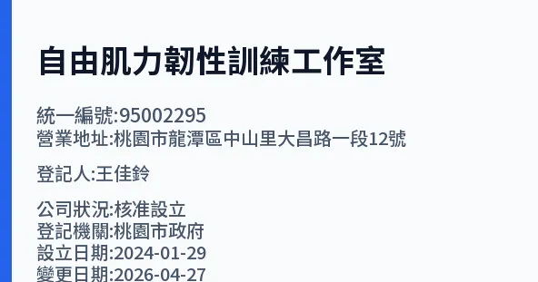 自由肌力韌性訓練工作室的照片-統編 95002295(桃園市) 公司登記資料與營業項目詳細圖表