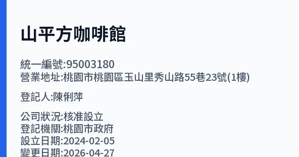 山平方咖啡館的照片-統編 95003180(桃園市) 公司登記資料與營業項目詳細圖表