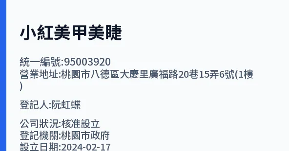 小紅美甲美睫的照片-統編 95003920(桃園市) 公司登記資料與營業項目詳細圖表