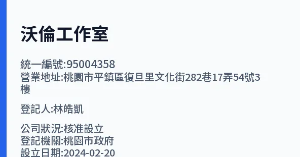 沃倫工作室的照片-統編 95004358(桃園市) 公司登記資料與營業項目詳細圖表