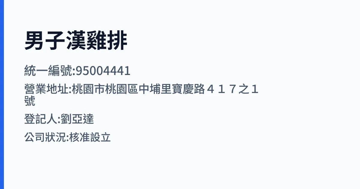 男子漢雞排 - 統編 95004441（桃園市） 公司登記資料與營業項目詳細圖表