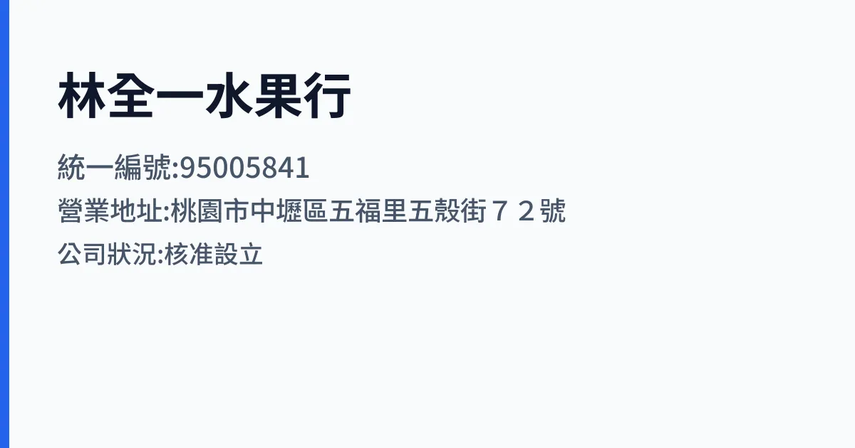 林全一水果行 - 統編 95005841(桃園市) 公司登記資料與營業項目詳細圖表