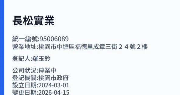 長松實業的照片-統編 95006089(桃園市) 公司登記資料與營業項目詳細圖表