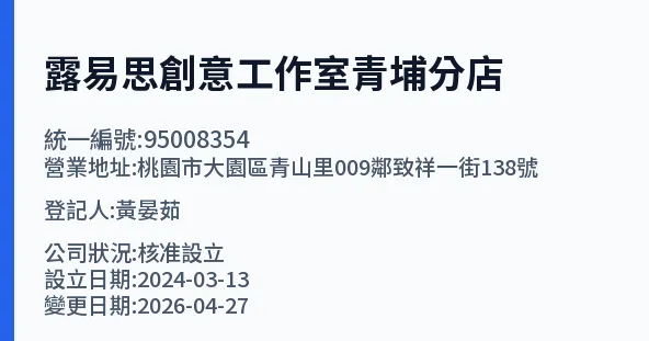 露易思創意工作室青埔分店的照片-統編 95008354(桃園市) 公司登記資料與營業項目詳細圖表