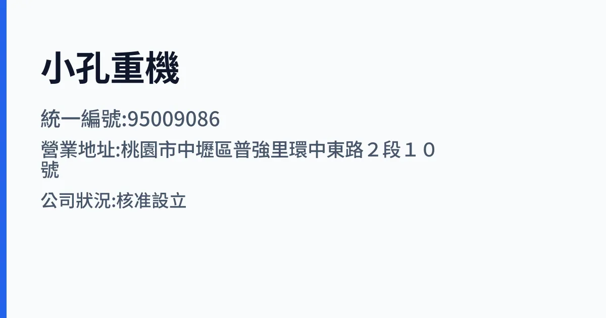 小孔重機 - 統編 95009086(桃園市) 公司登記資料與營業項目詳細圖表