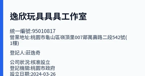 逸欣玩具具具工作室的照片-統編 95010817(桃園市) 公司登記資料與營業項目詳細圖表