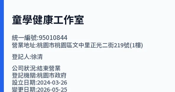 童學健康工作室的照片-統編 95010844(桃園市) 公司登記資料與營業項目詳細圖表