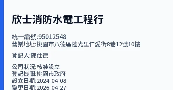 欣士消防水電工程行的照片-統編 95012548(桃園市) 公司登記資料與營業項目詳細圖表