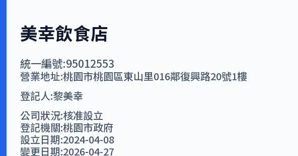 美幸飲食店的照片-統編 95012553(桃園市) 公司登記資料與營業項目詳細圖表