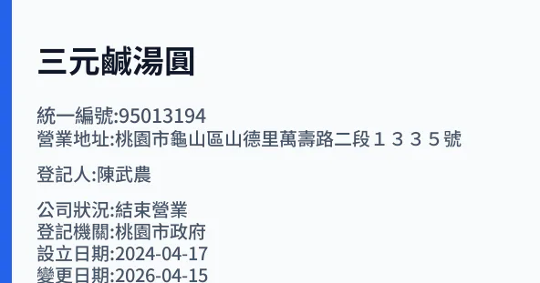 三元鹹湯圓的照片-統編 95013194(桃園市) 公司登記資料與營業項目詳細圖表