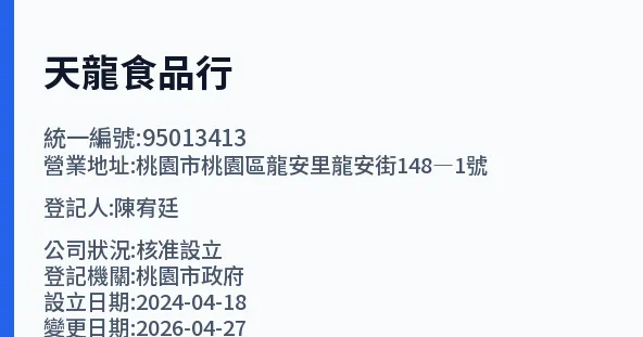 天龍食品行的照片-統編 95013413(桃園市) 公司登記資料與營業項目詳細圖表