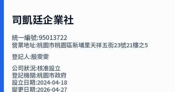 司凱廷企業社的照片-統編 95013722(桃園市) 公司登記資料與營業項目詳細圖表