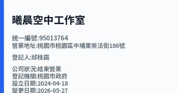 曦晨空中工作室的照片-統編 95013764(桃園市) 公司登記資料與營業項目詳細圖表