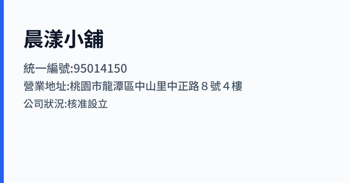 晨漾小舖 - 統編 95014150(桃園市) 公司登記資料與營業項目詳細圖表