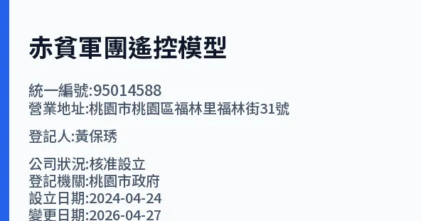 赤貧軍團遙控模型的照片-統編 95014588(桃園市) 公司登記資料與營業項目詳細圖表