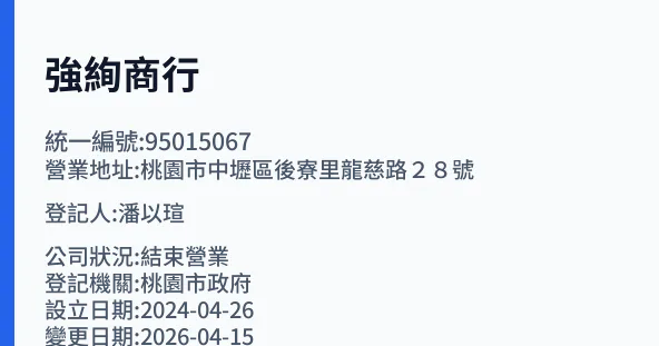 強絢商行的照片-統編 95015067(桃園市) 公司登記資料與營業項目詳細圖表