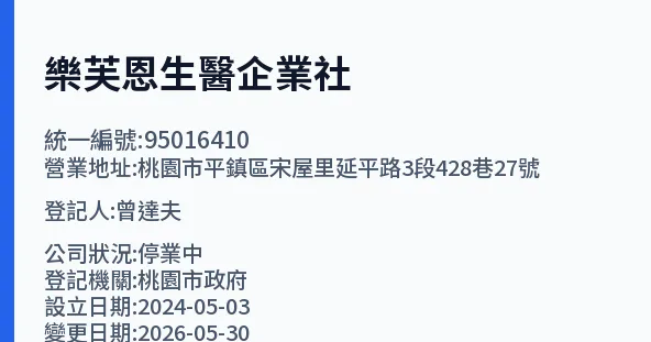 樂芙恩生醫企業社的照片-統編 95016410(桃園市) 公司登記資料與營業項目詳細圖表