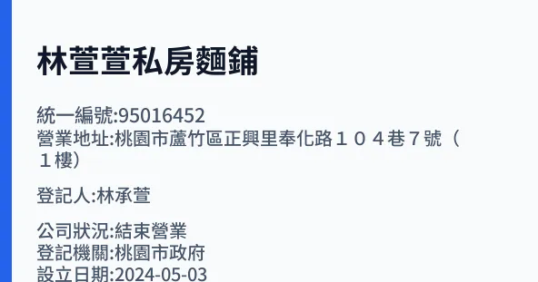 林萱萱私房麵鋪的照片-統編 95016452(桃園市) 公司登記資料與營業項目詳細圖表