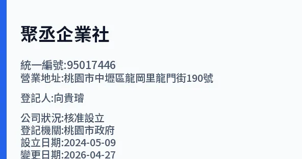 聚丞企業社的照片-統編 95017446(桃園市) 公司登記資料與營業項目詳細圖表