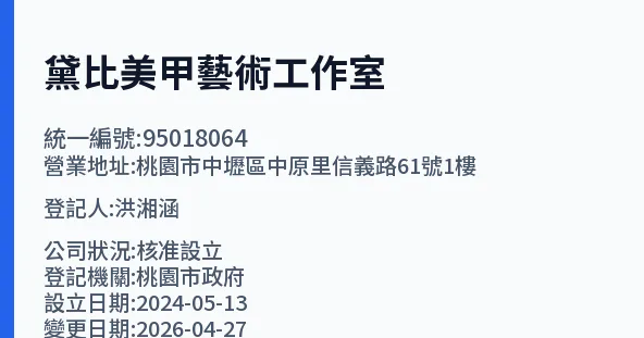 黛比美甲藝術工作室的照片-統編 95018064(桃園市) 公司登記資料與營業項目詳細圖表