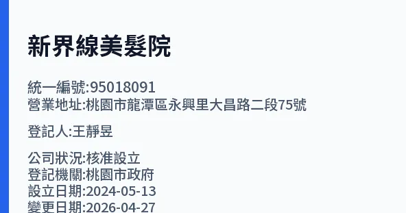 新界線美髮院的照片-統編 95018091(桃園市) 公司登記資料與營業項目詳細圖表