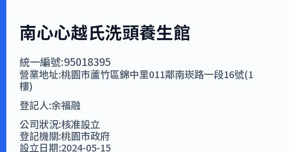 南心心越氏洗頭養生館的照片-統編 95018395(桃園市) 公司登記資料與營業項目詳細圖表