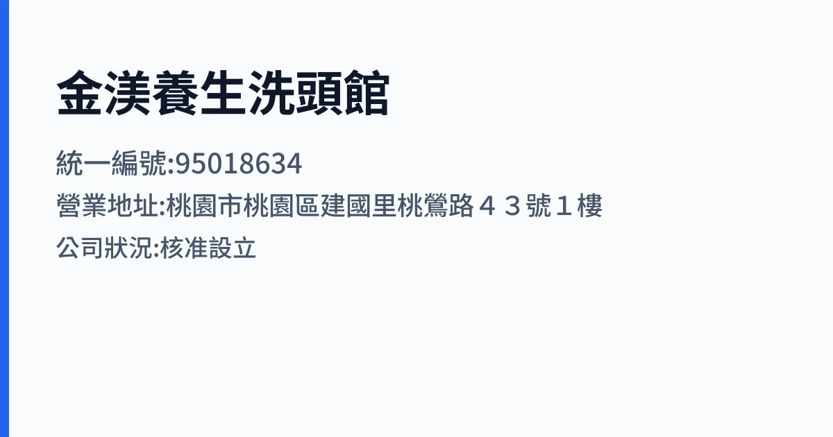 金渼養生洗頭館 - 統編 95018634(桃園市) 公司登記資料與營業項目詳細圖表