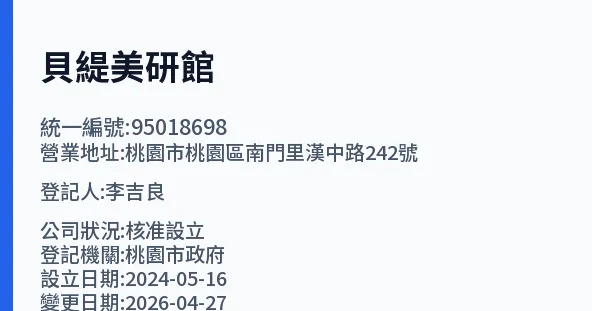 貝緹美研館的照片-統編 95018698(桃園市) 公司登記資料與營業項目詳細圖表