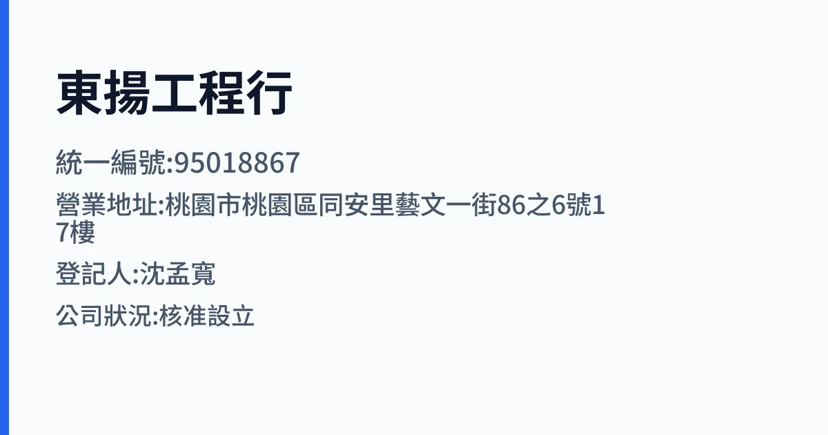 東揚工程行 - 統編 95018867(桃園市) 公司登記資料與營業項目詳細圖表