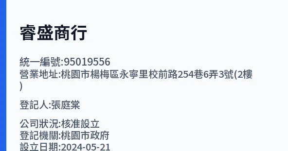 睿盛商行的照片-統編 95019556(桃園市) 公司登記資料與營業項目詳細圖表