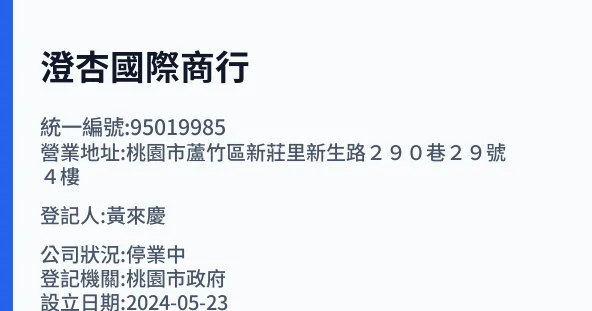 澄杏國際商行的照片-統編 95019985(桃園市) 公司登記資料與營業項目詳細圖表
