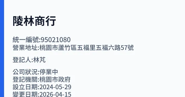 陵林商行的照片-統編 95021080(桃園市) 公司登記資料與營業項目詳細圖表