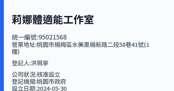 莉娜體適能工作室的照片-統編 95021568(桃園市) 公司登記資料與營業項目詳細圖表