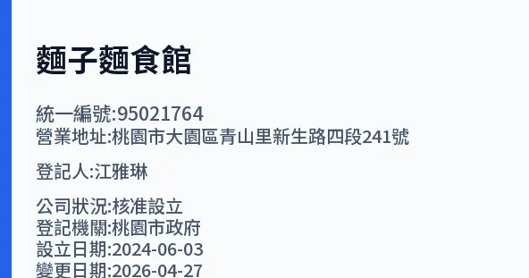 麵子麵食館的照片-統編 95021764(桃園市) 公司登記資料與營業項目詳細圖表