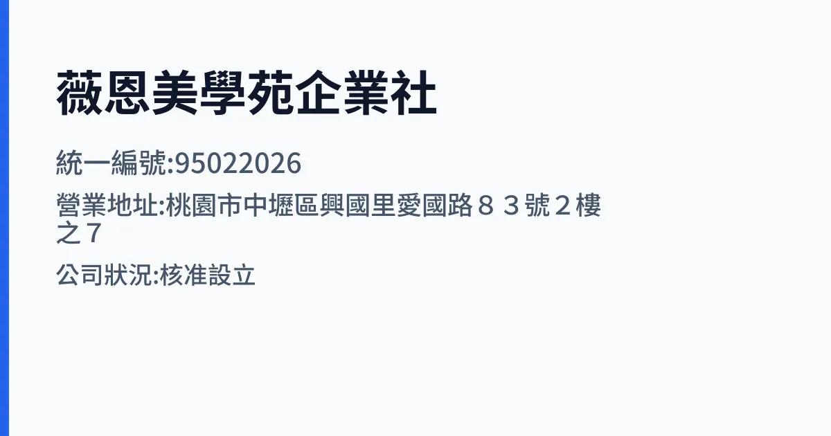 薇恩美學苑企業社 - 統編 95022026(桃園市) 公司登記資料與營業項目詳細圖表