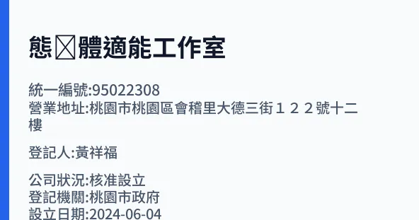 態徳體適能工作室的照片-統編 95022308(桃園市) 公司登記資料與營業項目詳細圖表