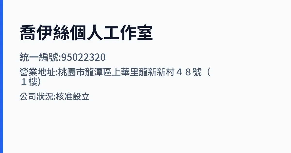 喬伊絲個人工作室 - 統編 95022320(桃園市) 公司登記資料與營業項目詳細圖表