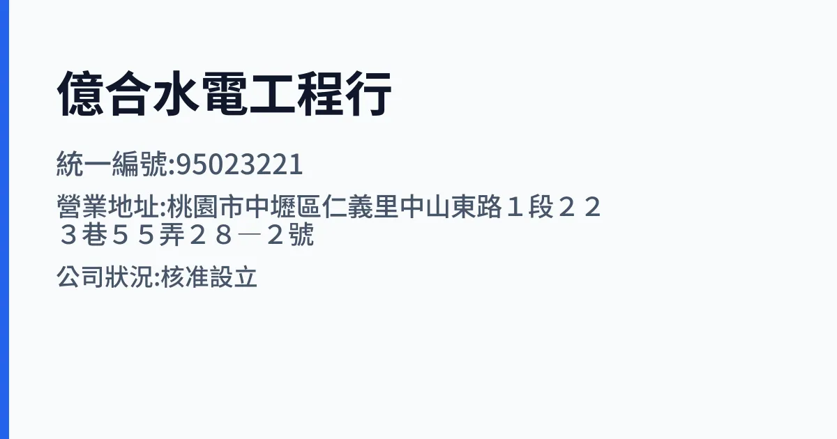 億合水電工程行 - 統編 95023221（桃園市） 公司登記資料與營業項目詳細圖表