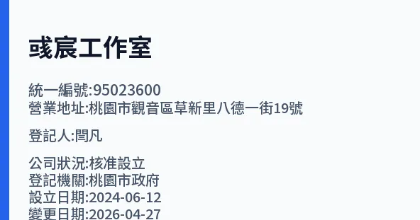 彧宸工作室的照片-統編 95023600(桃園市) 公司登記資料與營業項目詳細圖表