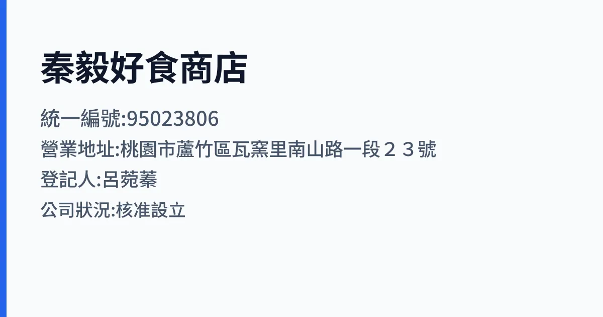 秦毅好食商店 - 統編 95023806(桃園市) 公司登記資料與營業項目詳細圖表