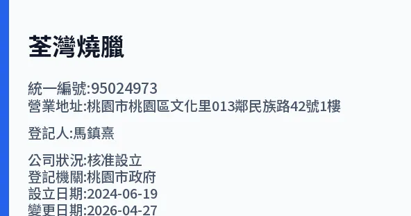 荃灣燒臘的照片-統編 95024973(桃園市) 公司登記資料與營業項目詳細圖表