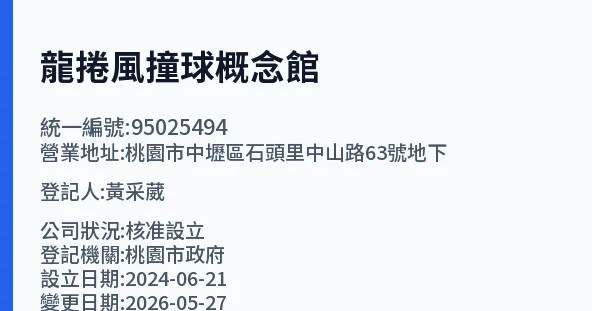 龍捲風撞球概念館的照片-統編 95025494(桃園市) 公司登記資料與營業項目詳細圖表