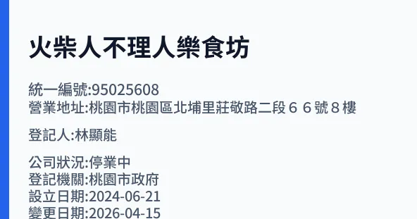 火柴人不理人樂食坊的照片-統編 95025608(桃園市) 公司登記資料與營業項目詳細圖表