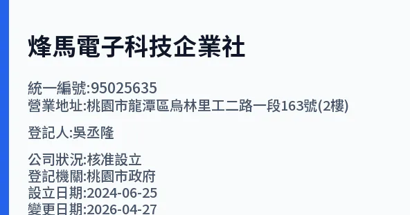 烽馬電子科技企業社的照片-統編 95025635(桃園市) 公司登記資料與營業項目詳細圖表