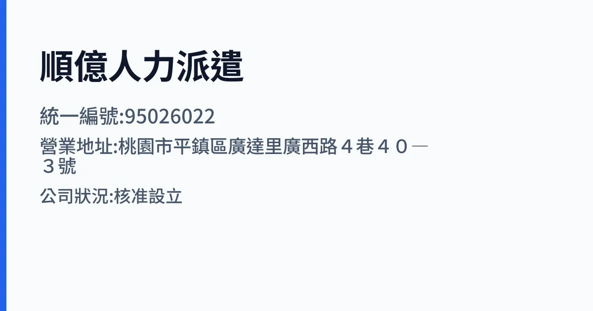 順億人力派遣 - 統編 95026022（桃園市） 公司登記資料與營業項目詳細圖表