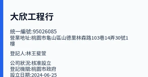 大欣工程行的照片-統編 95026085(桃園市) 公司登記資料與營業項目詳細圖表