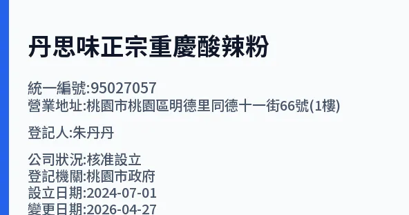 丹思味正宗重慶酸辣粉的照片-統編 95027057(桃園市) 公司登記資料與營業項目詳細圖表